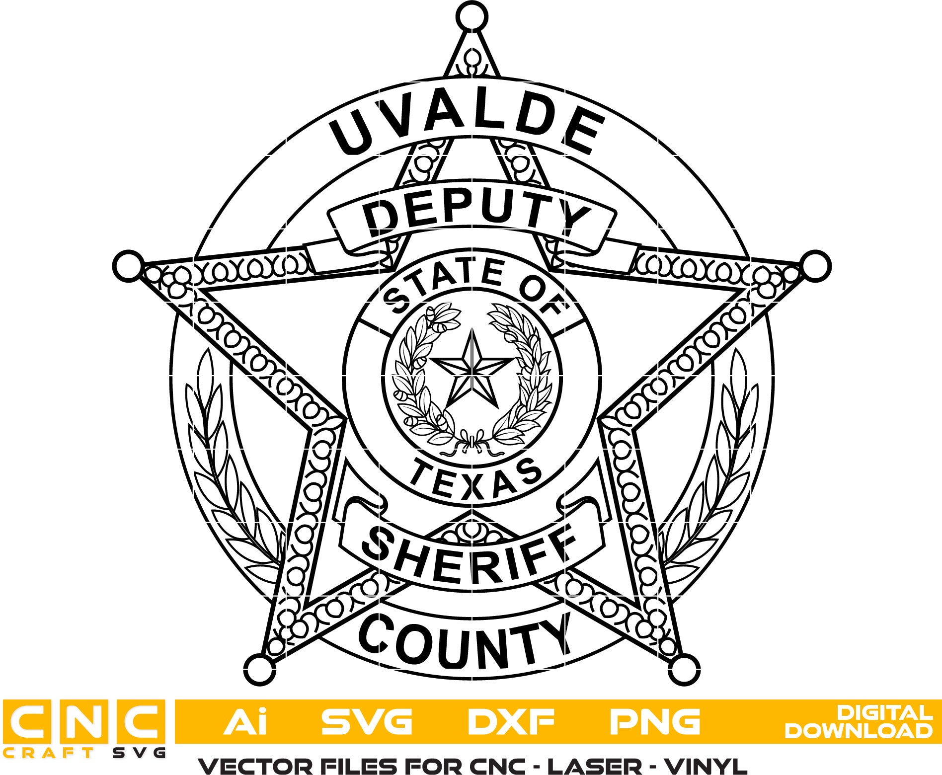 Uvalde County Sheriff, Texas Sheriff Badge Vector art Svg, Dxf, Jpg, Png Uvalde County Sheriff, Texas Sheriff Badge Vector art Svg, Dxf, Jpg, Png