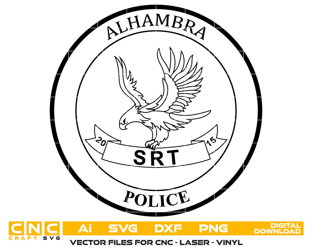 Alhambra Police Badge Vector Art, Ai,SVG, DXF, PNG, Digital Files