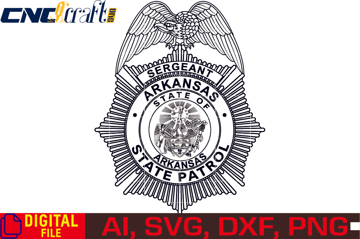 Arkansas State Patrol Sergeant Badge vector file for Laser Engraving,