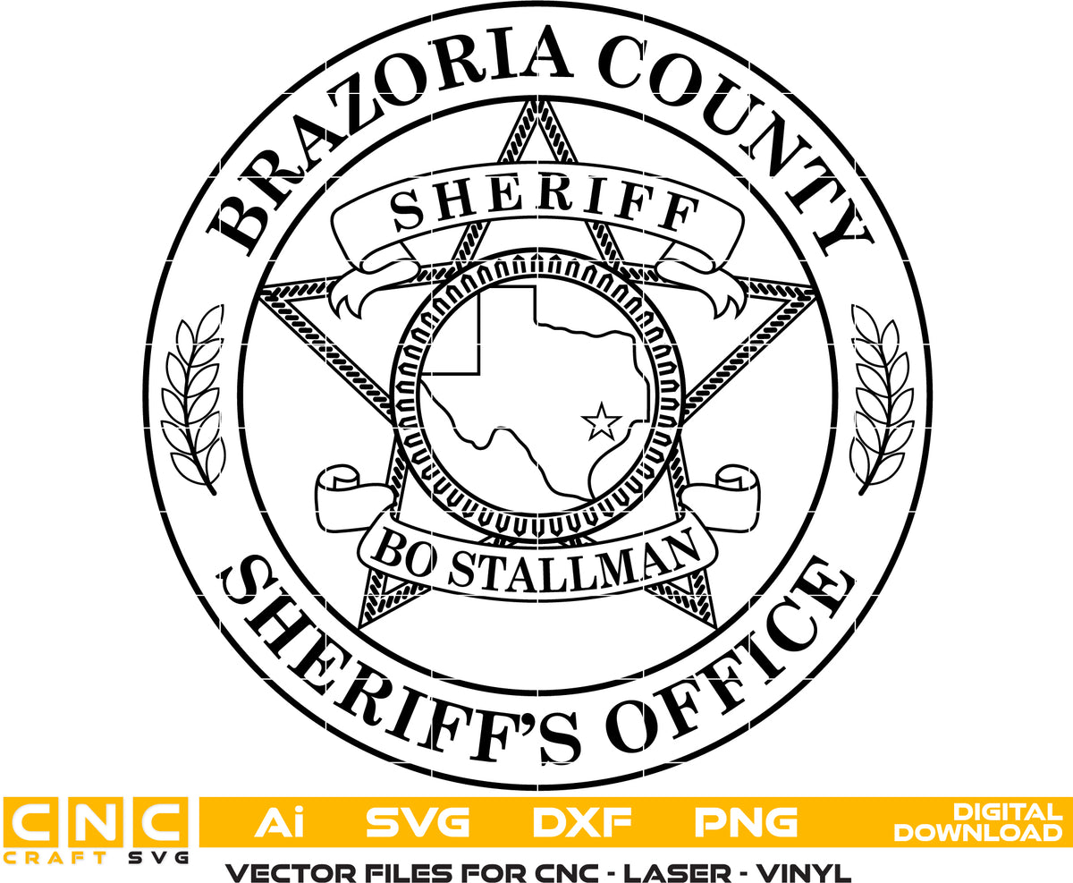 Brazoria County Sheriff Badge Vector Art for Laser Engraving - SVG, Dx
