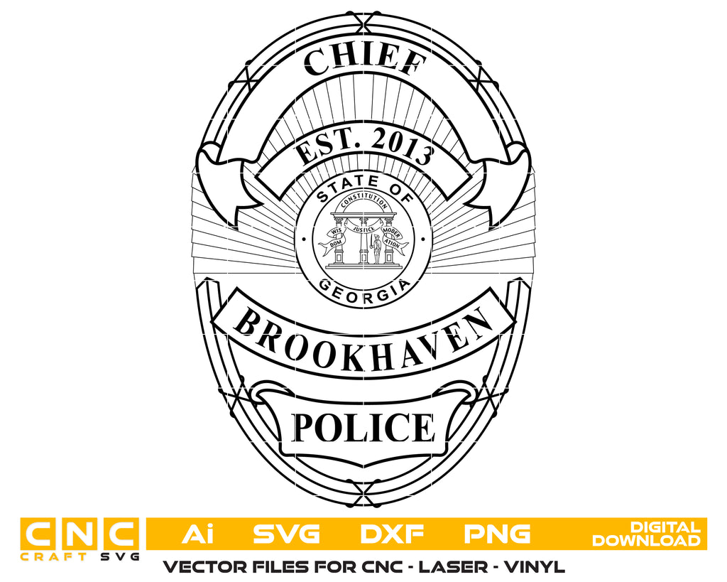 Brookhaven Police Chief Badge SVG, Georgia Law Enforcement Badge Vecto