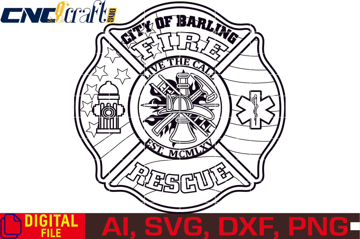 Barling Fire Rescue Badge vector file for Laser Engraving, Woodworking ...