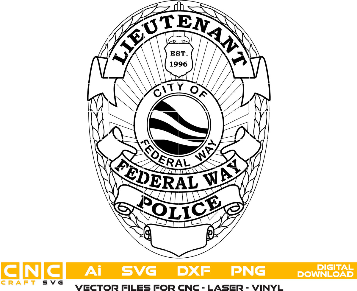 City of Federal Way Police Lieutenant Badge Vector Art, Digital Files ...
