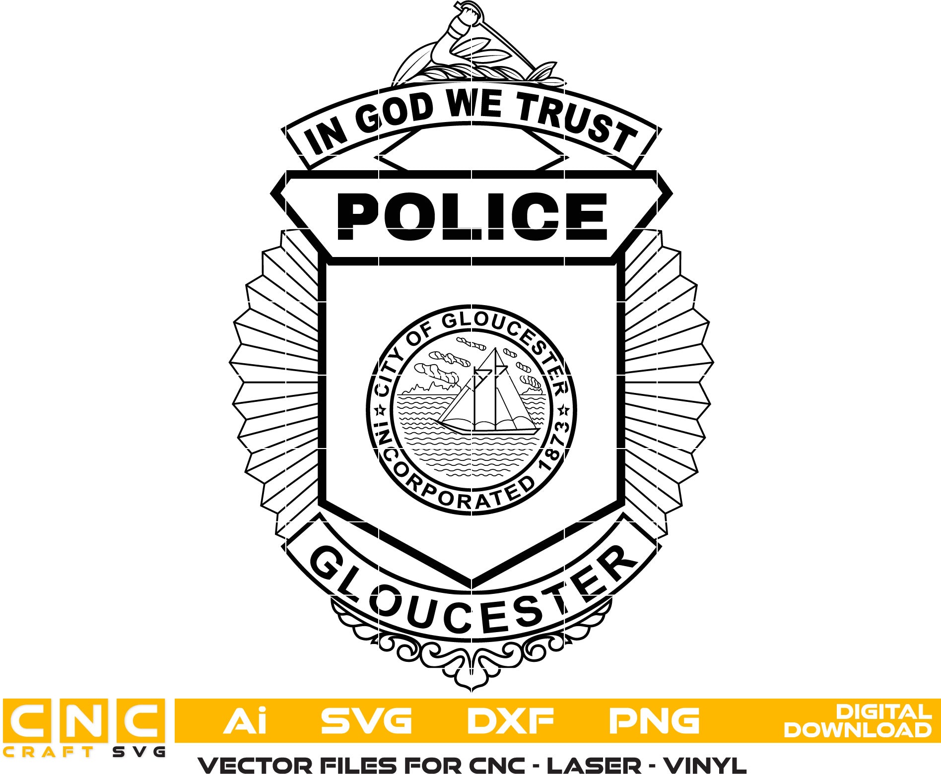 City of Gloucester Police Badge Vector file for Laser Engraving ...