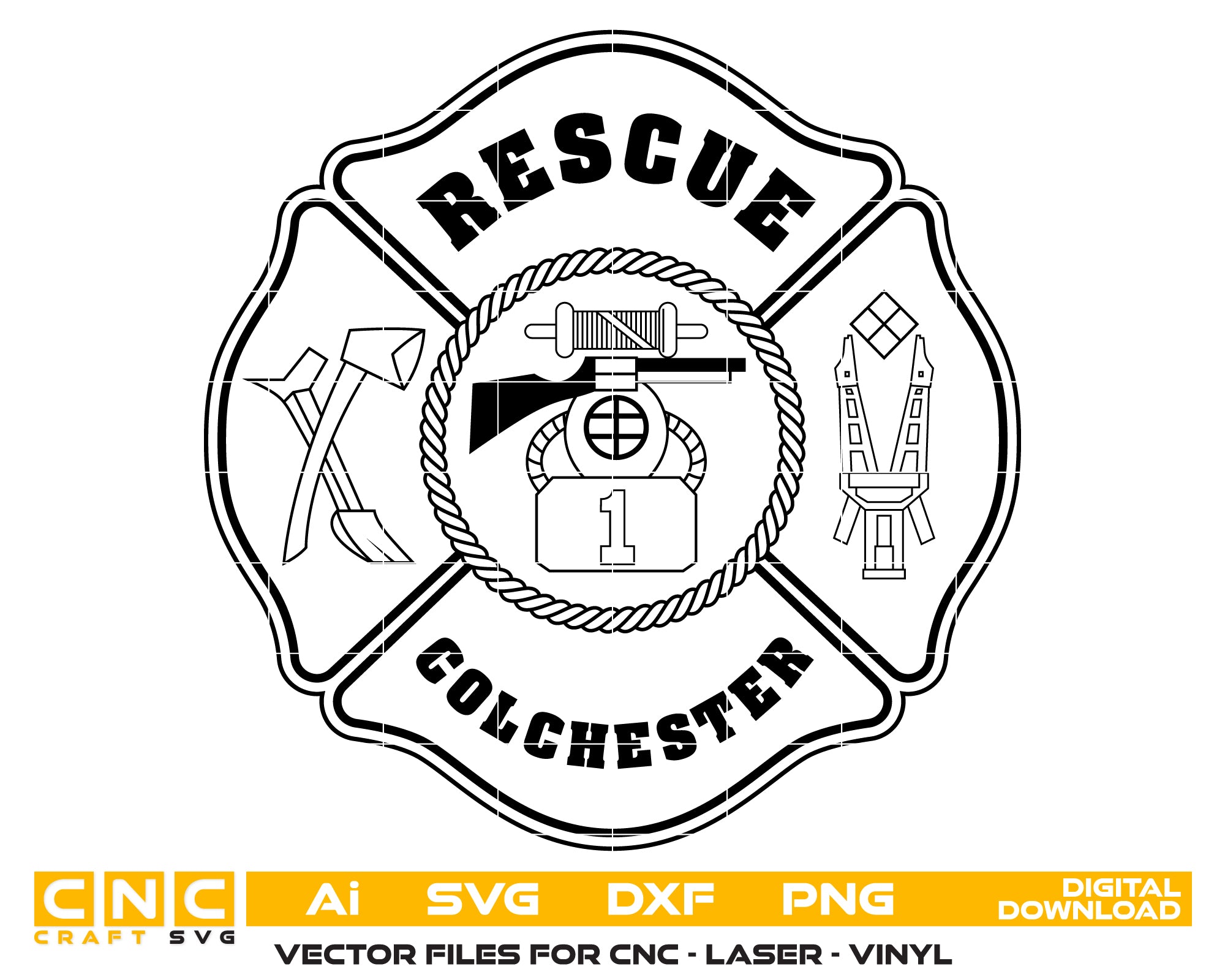 Colchester Fire Rescue Badge SVG – Firefighter Department Emblem Vecto