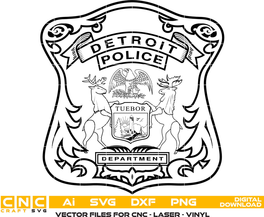 Detroit Police Badge Vector art Svg, Dxf, Jpg, Png, and Ai files For l