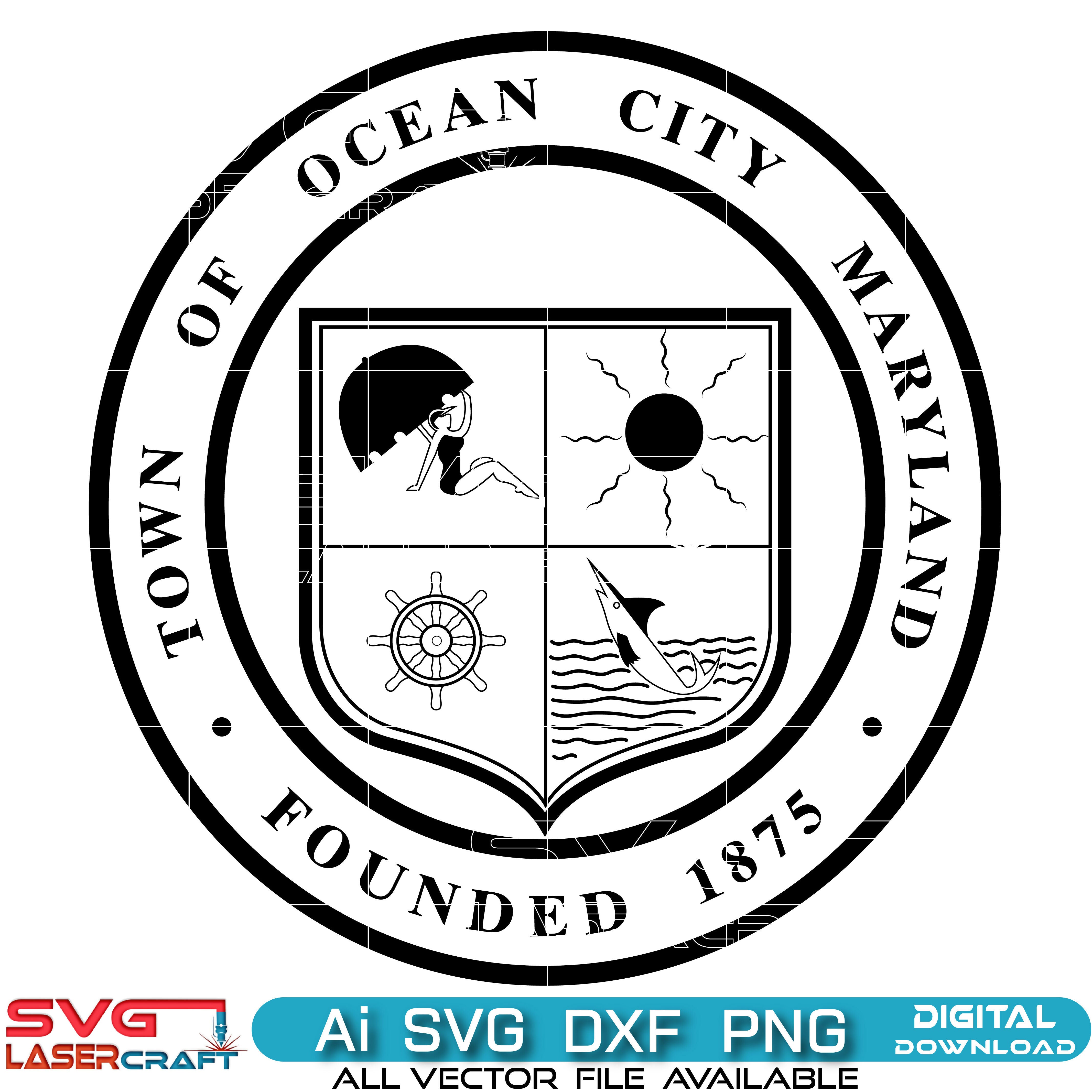 Town of Ocean City Maryland Founded Seal | SVG, AI, DXF, PNG Vector Art ...