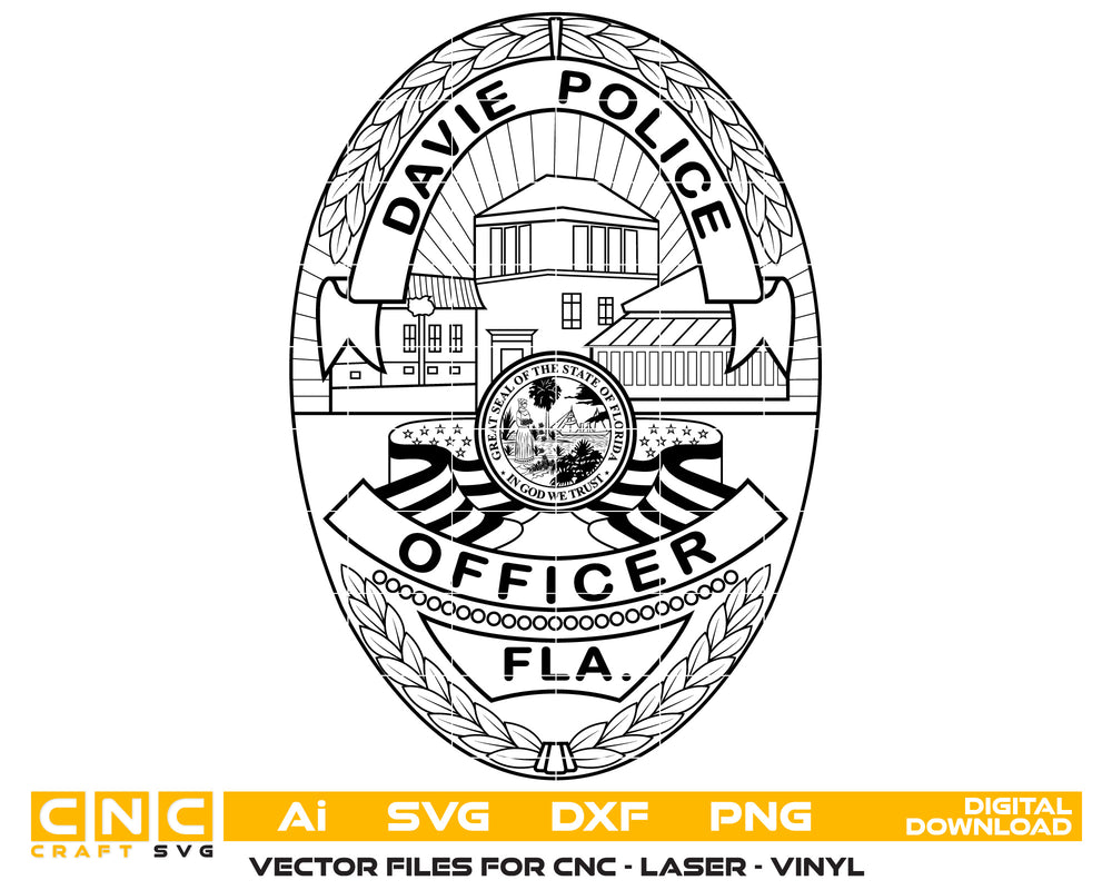 Florida,Davie Police Officer Badge Vector Art, Ai,SVG, DXF, PNG, Digit