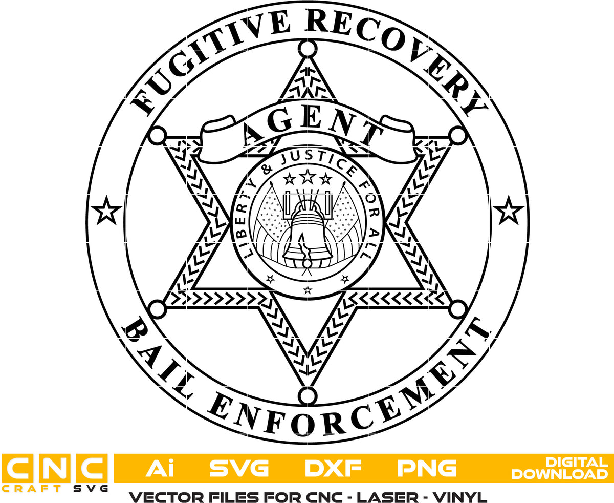 Fugitive Recovery Ball Enforcement Agent Badge vector art