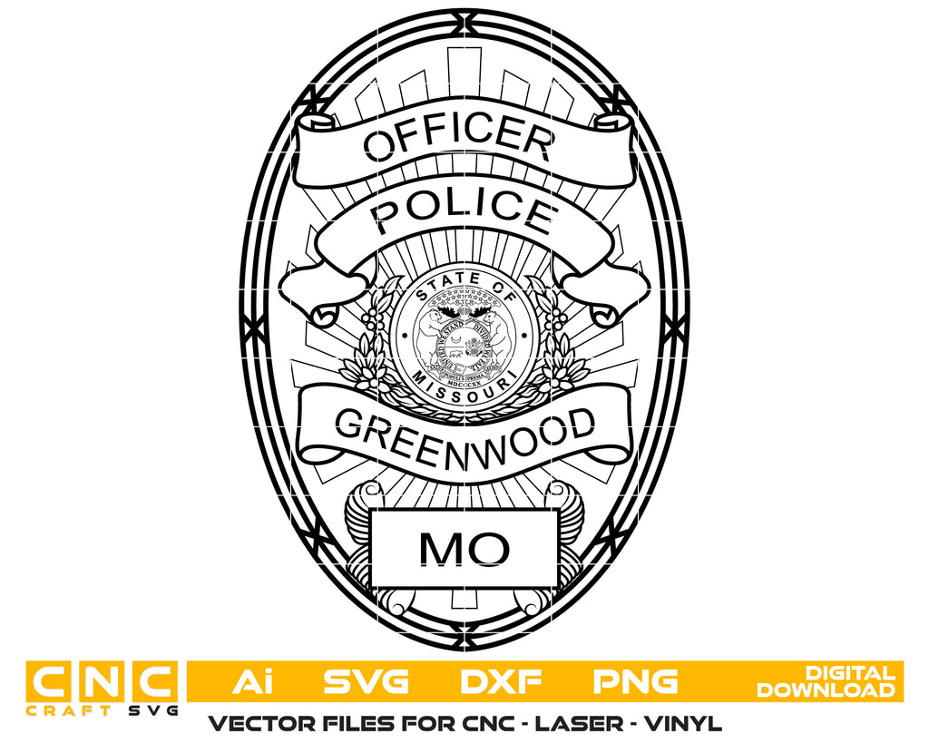 Greenwood Police Officer Badge SVG, Missouri Law Enforcement Badge Vec