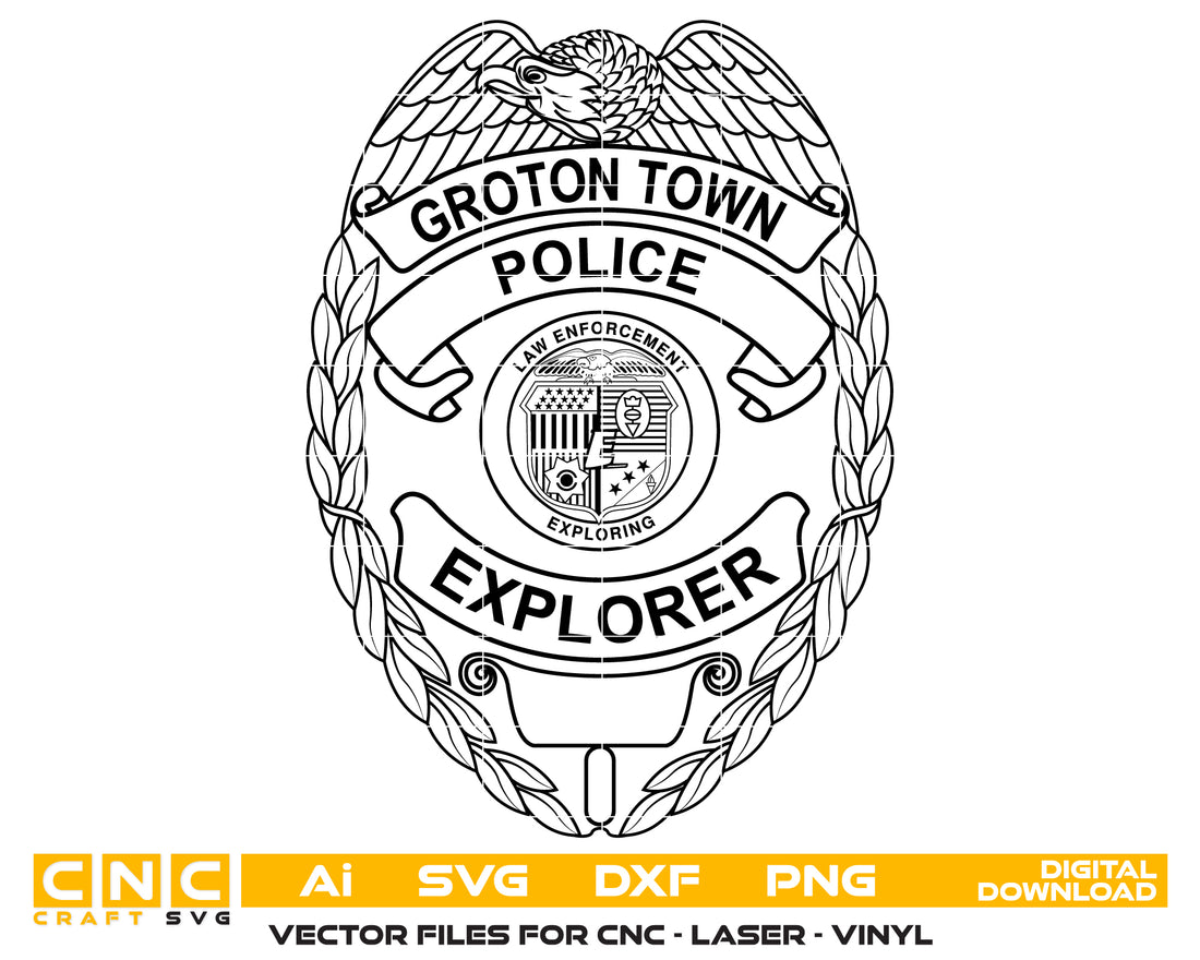 Groton Town Police Explorer Badge SVG, Law Enforcement Badge Vector Fi