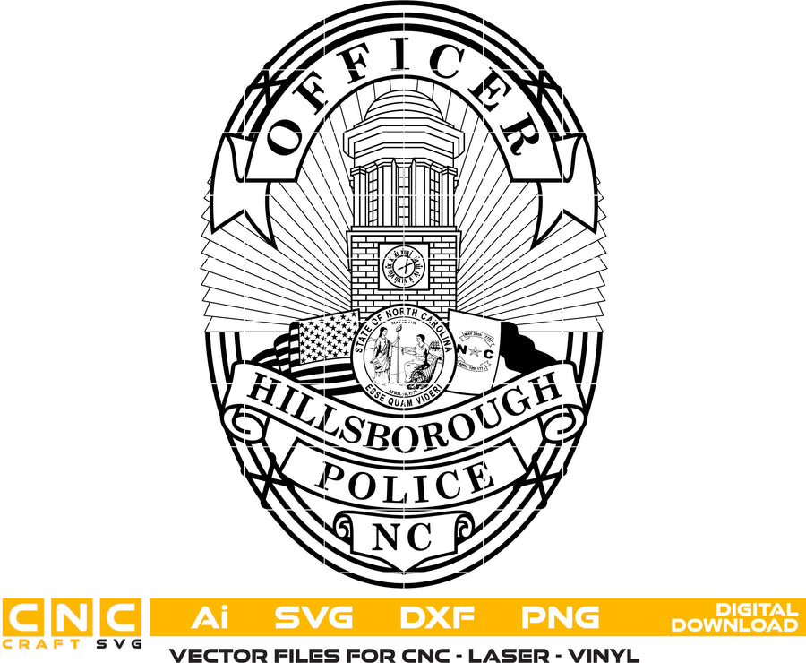 Hillsborough Police Officer Badge, North Carolina Police Badge Vector