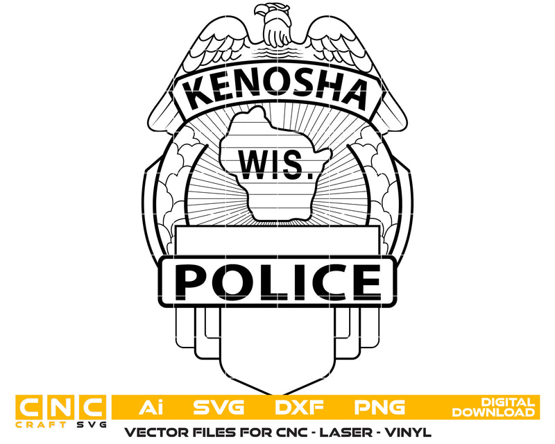 Kenosha Police Badge Vector Art, Ai,SVG, DXF, PNG, Digital Files