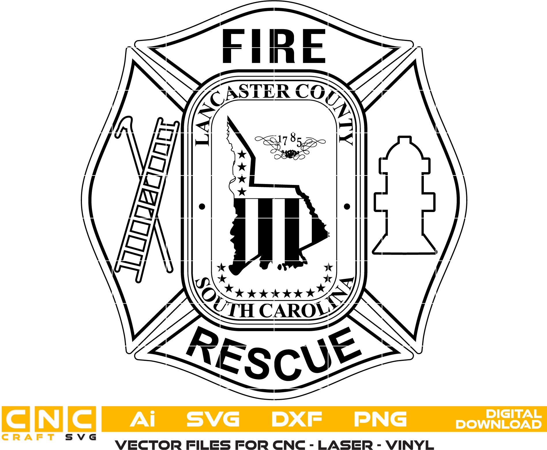 Lancaster County Fire Rescue, South Carolina Fire Rescue Badge Vector