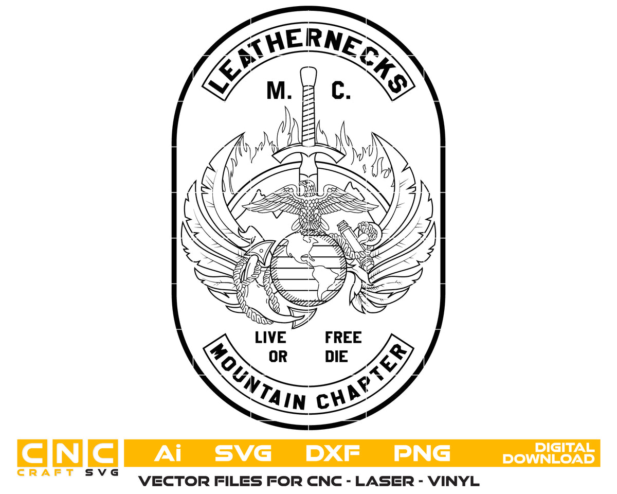 Leathernecks Mountain chapter Badge Vector Art, Ai,SVG, DXF, PNG, Digi