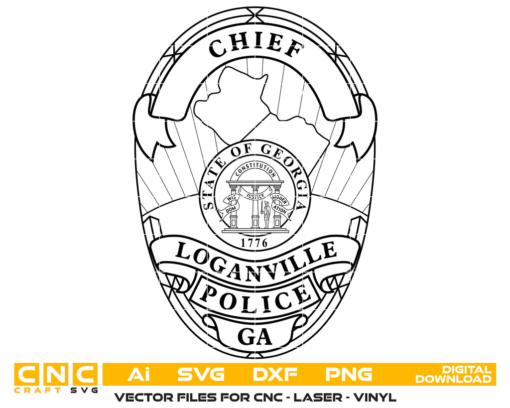 Loganville Police Chief Badge SVG, Georgia Law Enforcement Badge Vecto