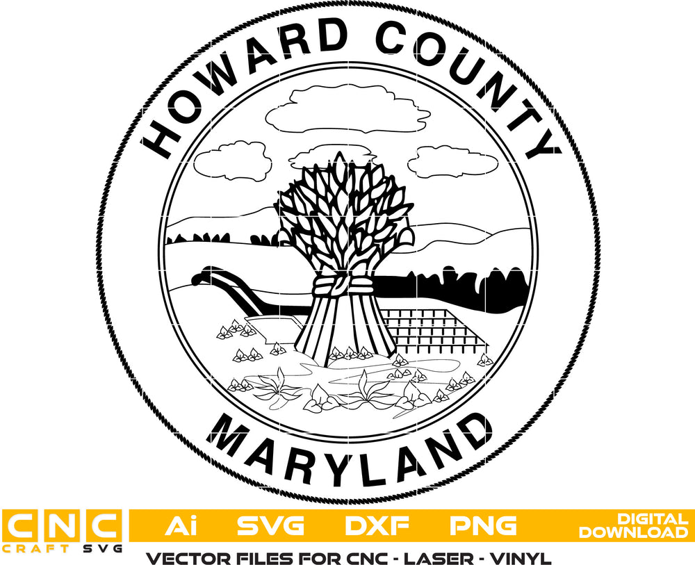 Maryland Howard County Seal Vector art Svg, Dxf, Jpg, Png and Ai files