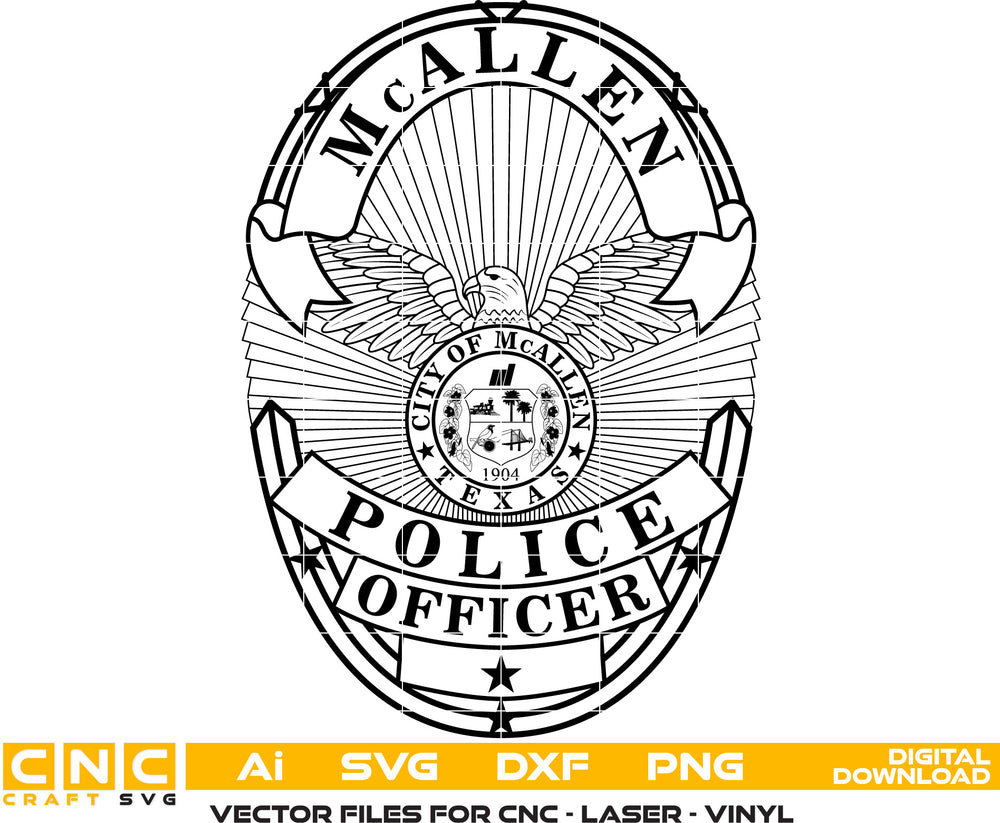 McAllen Police Badge, Texas Police Badge Vector art Svg, Dxf, Jpg, Png
