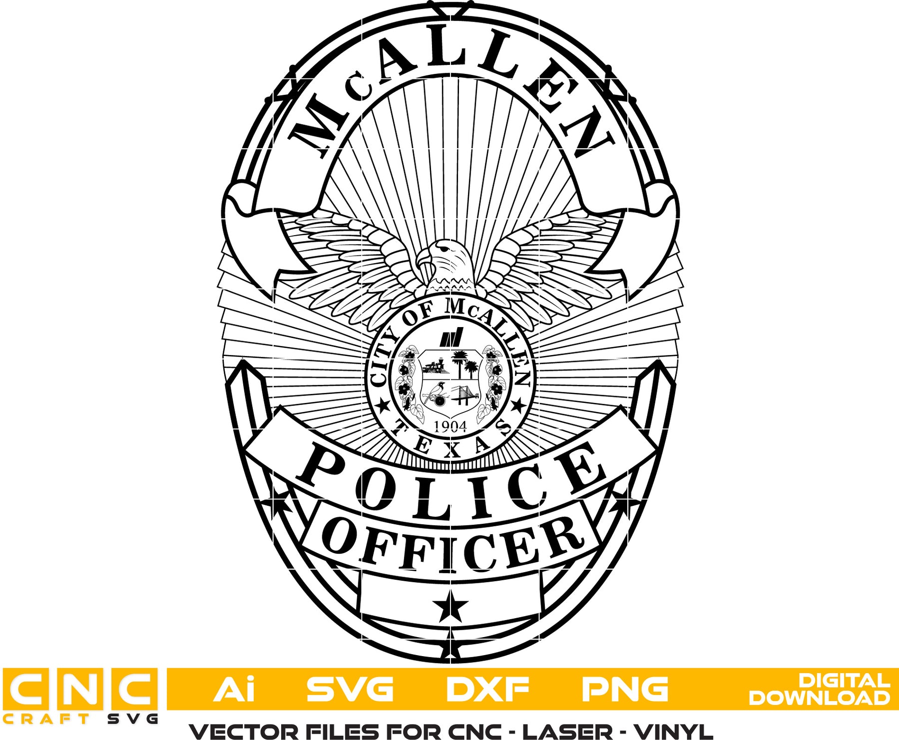 McAllen Police Badge, Texas Police Badge Vector art Svg, Dxf, Jpg, Png