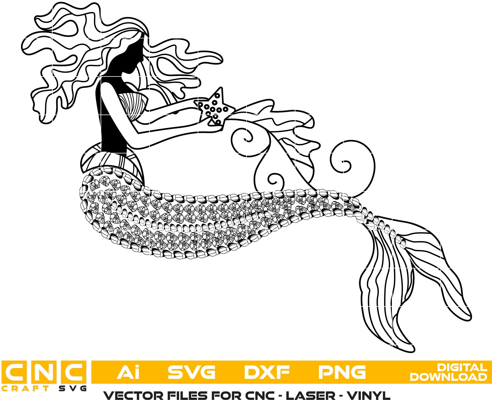 Mermaid svg Design Vector art Svg, Dxf, Jpg, Png, and Ai files For las