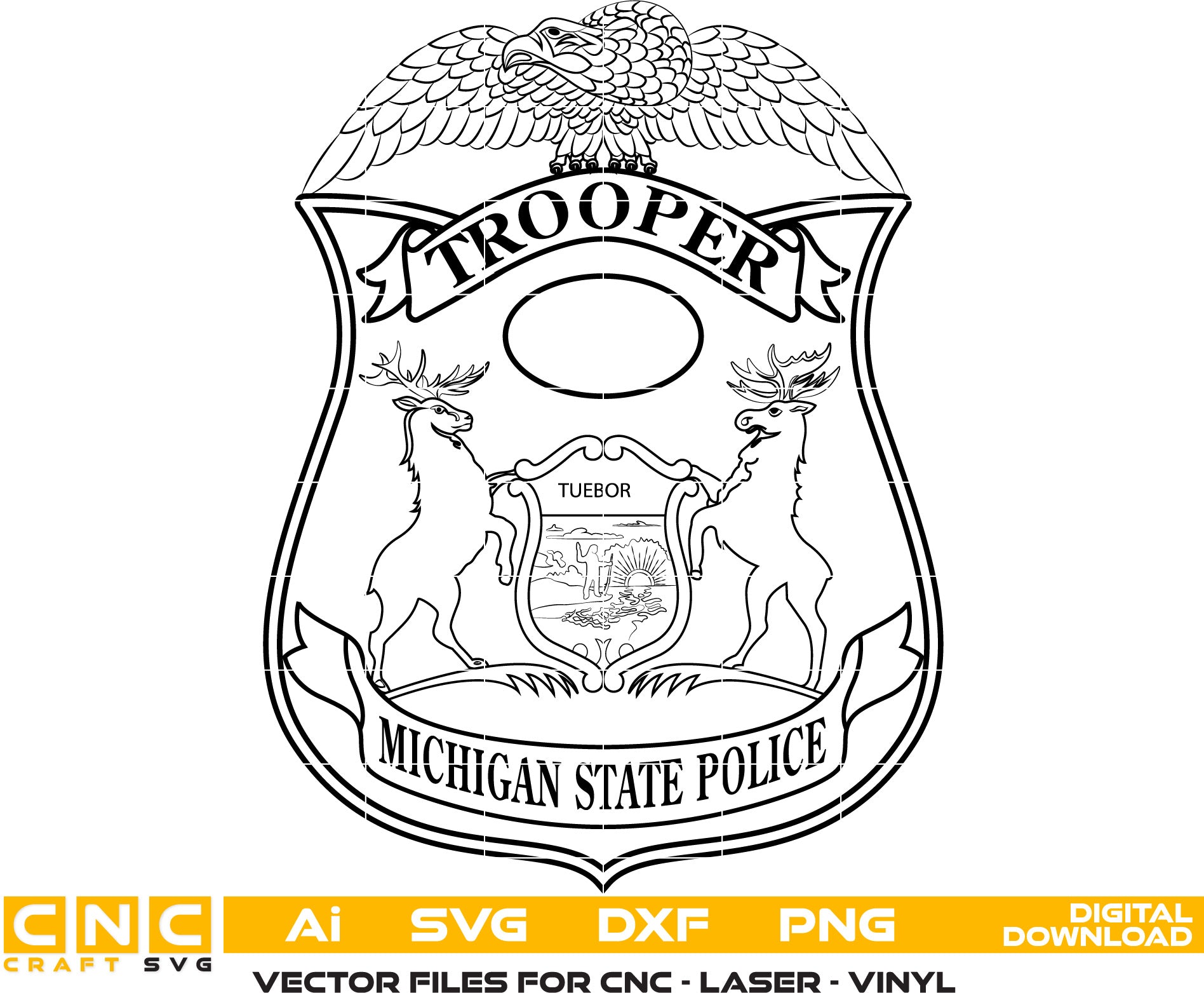 Michigan State Police Trooper Badge Vector art Svg, Dxf, Jpg, Png, and