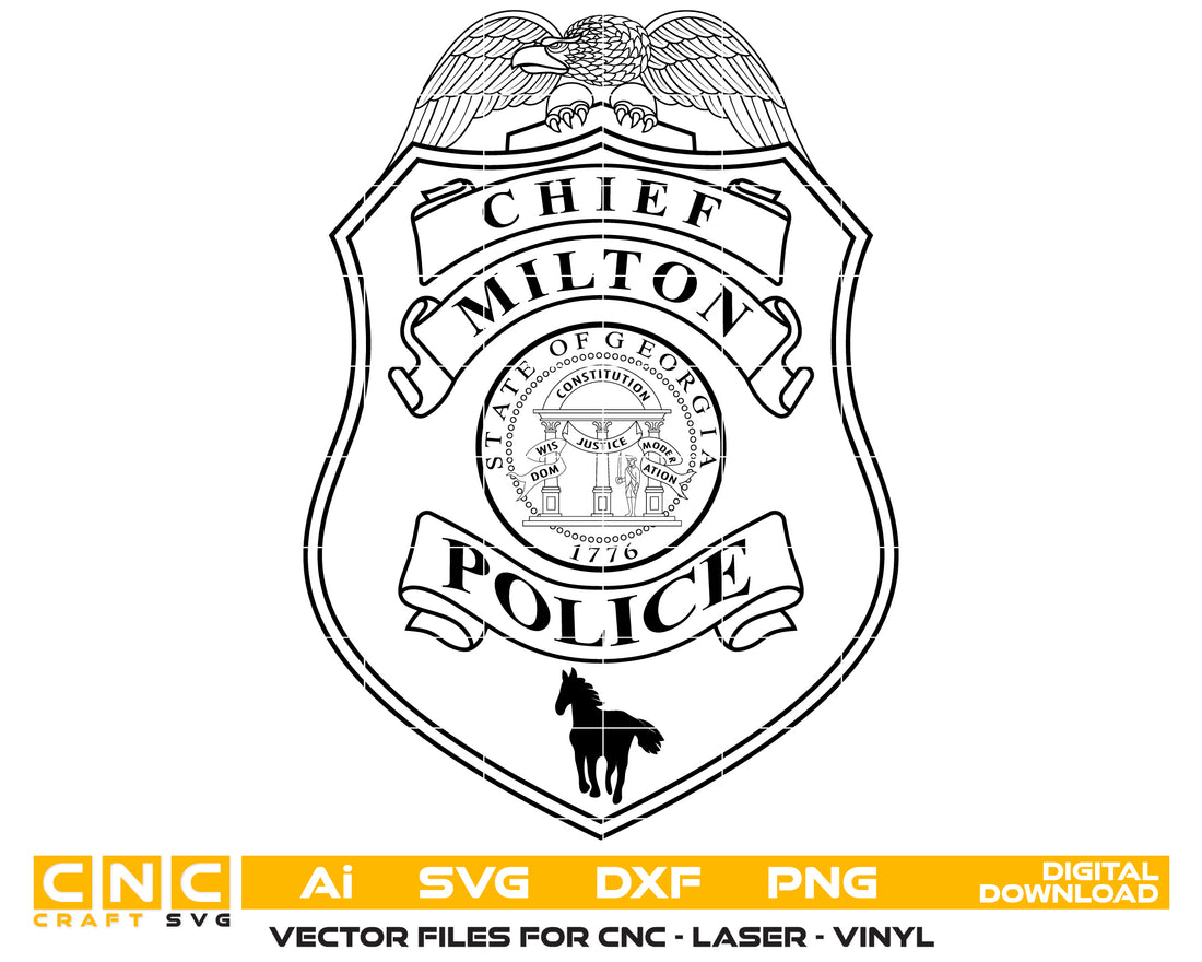 Milton Police Chief Badge SVG, Georgia Law Enforcement Badge Vector Fi