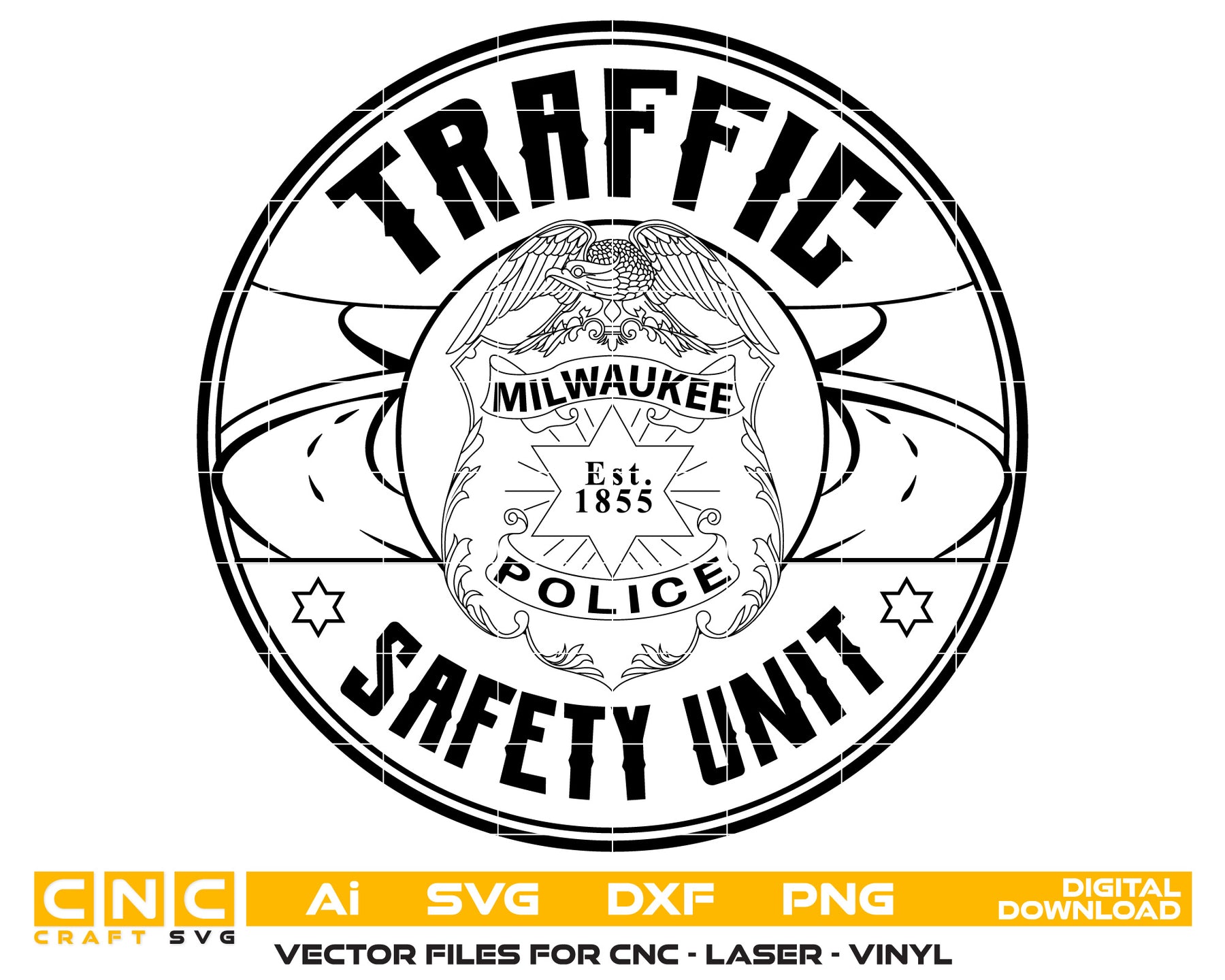 Milwaukee Police Traffic Safety Unit Badge Vector Art, Ai,SVG, DXF, PN