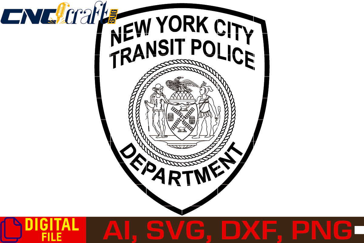 New York City Transit Police Badge vector file for Laser Engraving, Wo