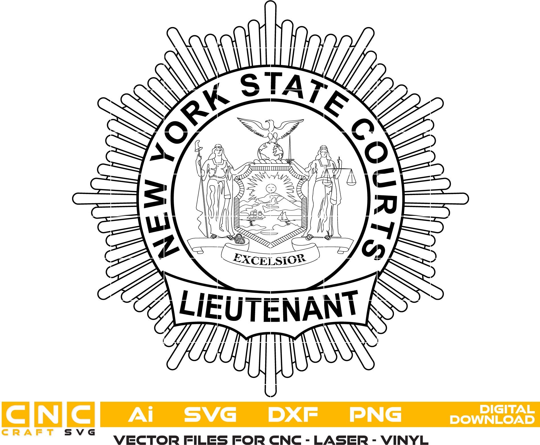 New York State Courts Lieutenant Badge Vector art Svg, Dxf, Jpg, Png