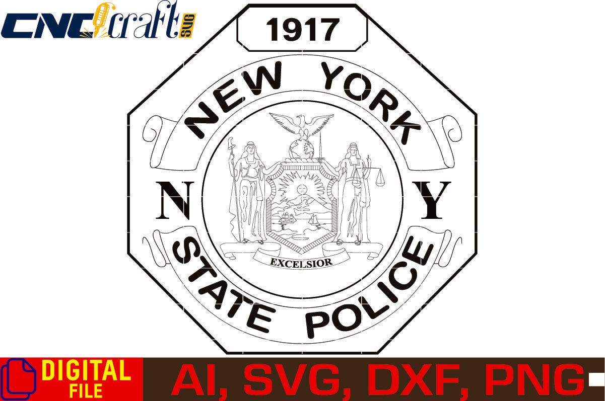New York State Police Badge vector file for Laser Engraving, Woodworki