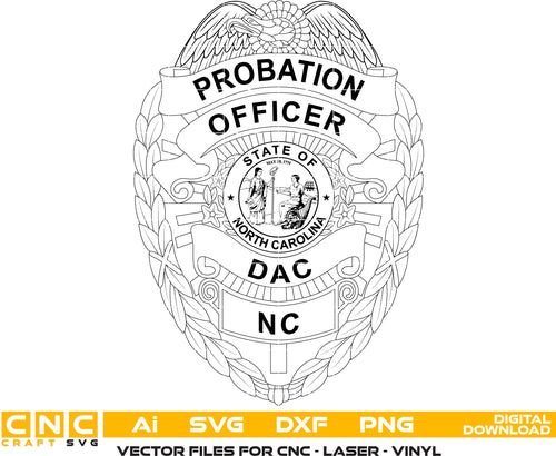 North Carolina Probation Officer Badge Vector art Svg, Dxf, Jpg, Png
