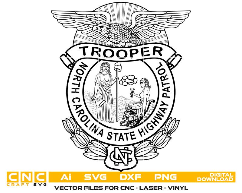 North Carolina State Highway Patrol Trooper Badge Vector Art, Ai,SVG,