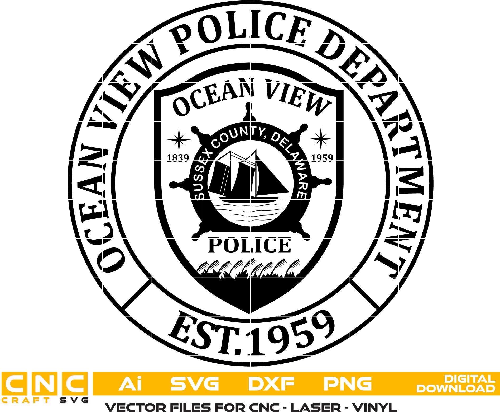 Ocean View Police Logo Vector art Svg, Dxf, Jpg, Png, and Ai files For