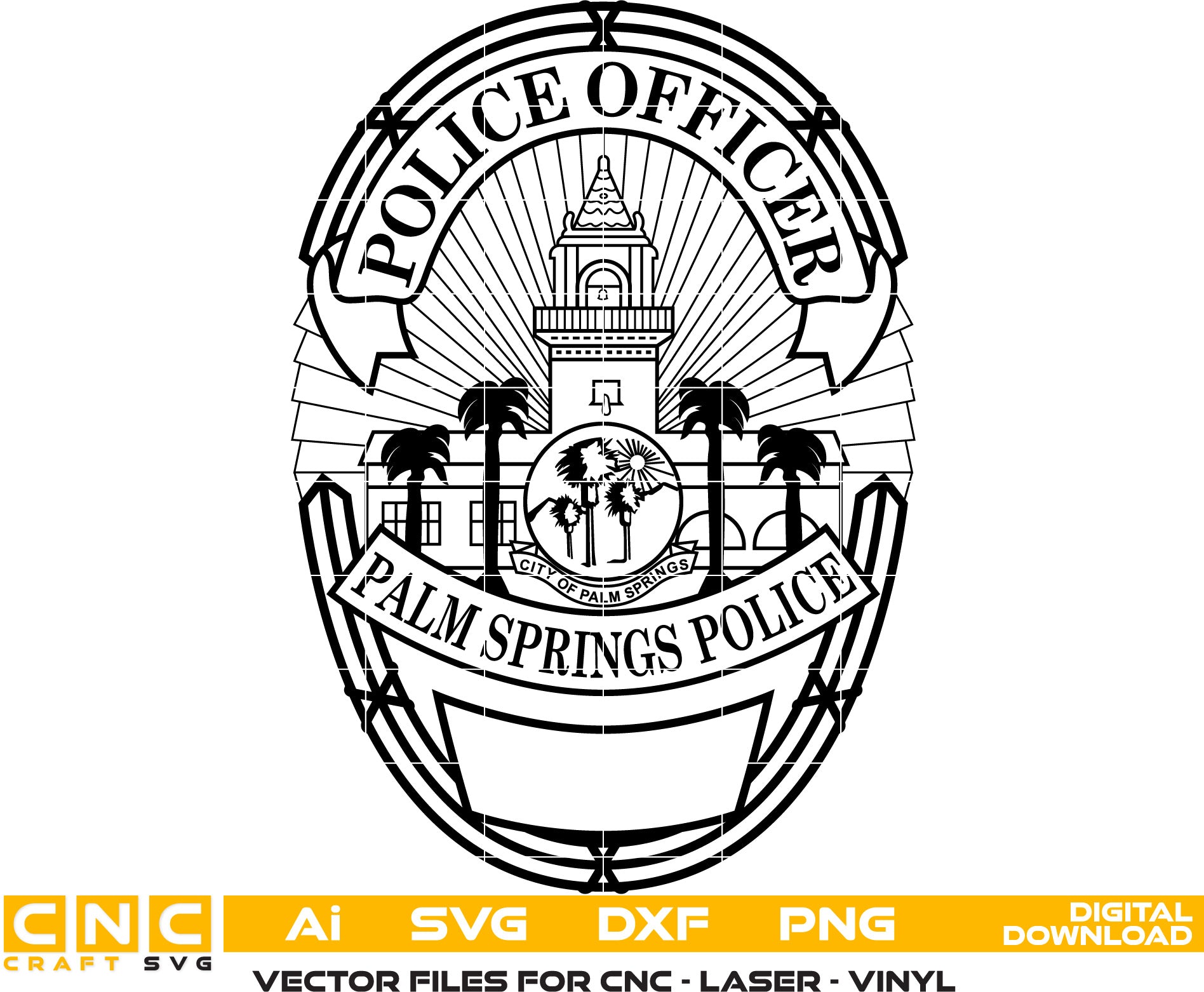 Palm Springs Police Officer Badge Vector art Svg, Dxf, Jpg, Png and Ai ...