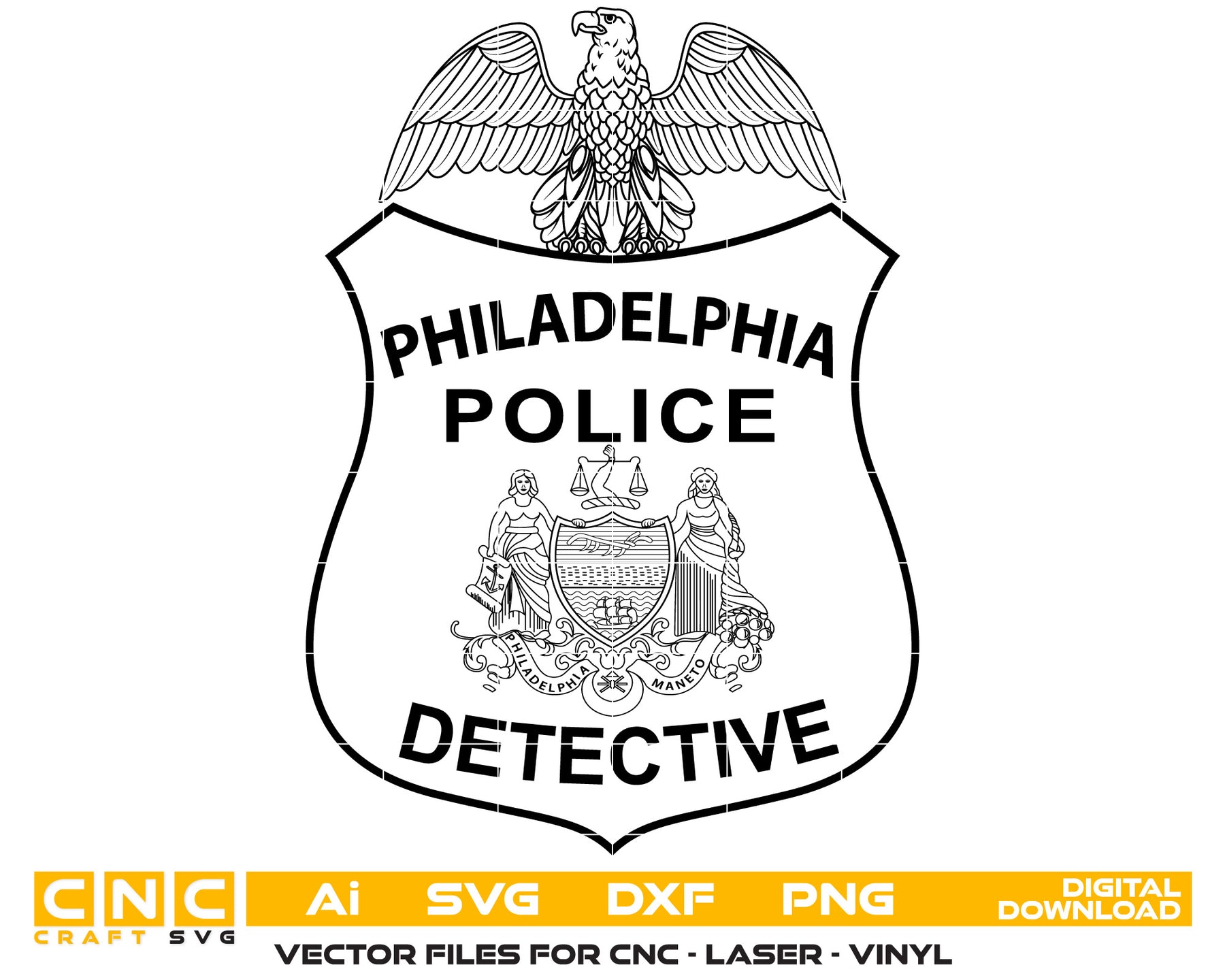 Philadelphia Detective Police Vector Art, Ai,SVG, DXF, PNG, Digital Fi