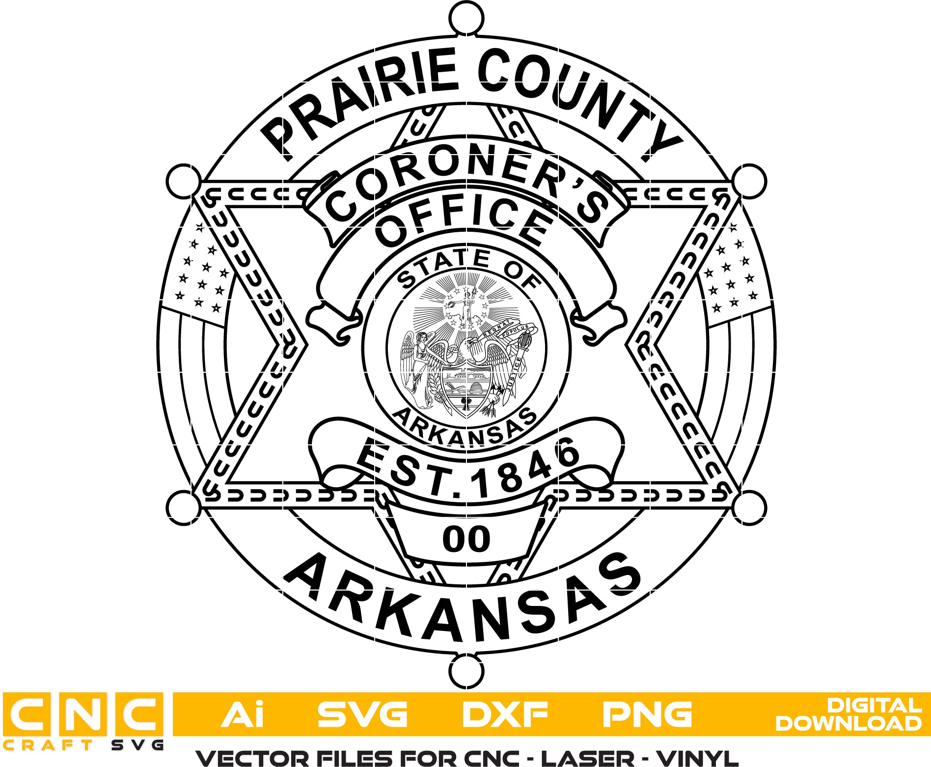 Prairie County Arkansas Coroners Office Badge Vector art Svg/ Dxf/ Jpg