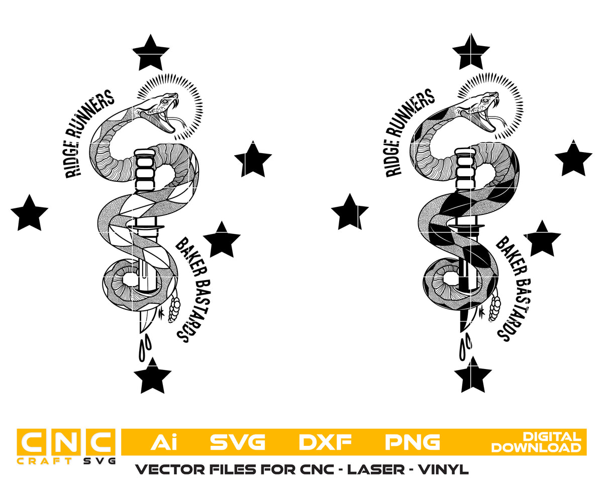 Ridge Runners Baker Bastards Snake Logo Vector Art, Ai,SVG, DXF, PNG,