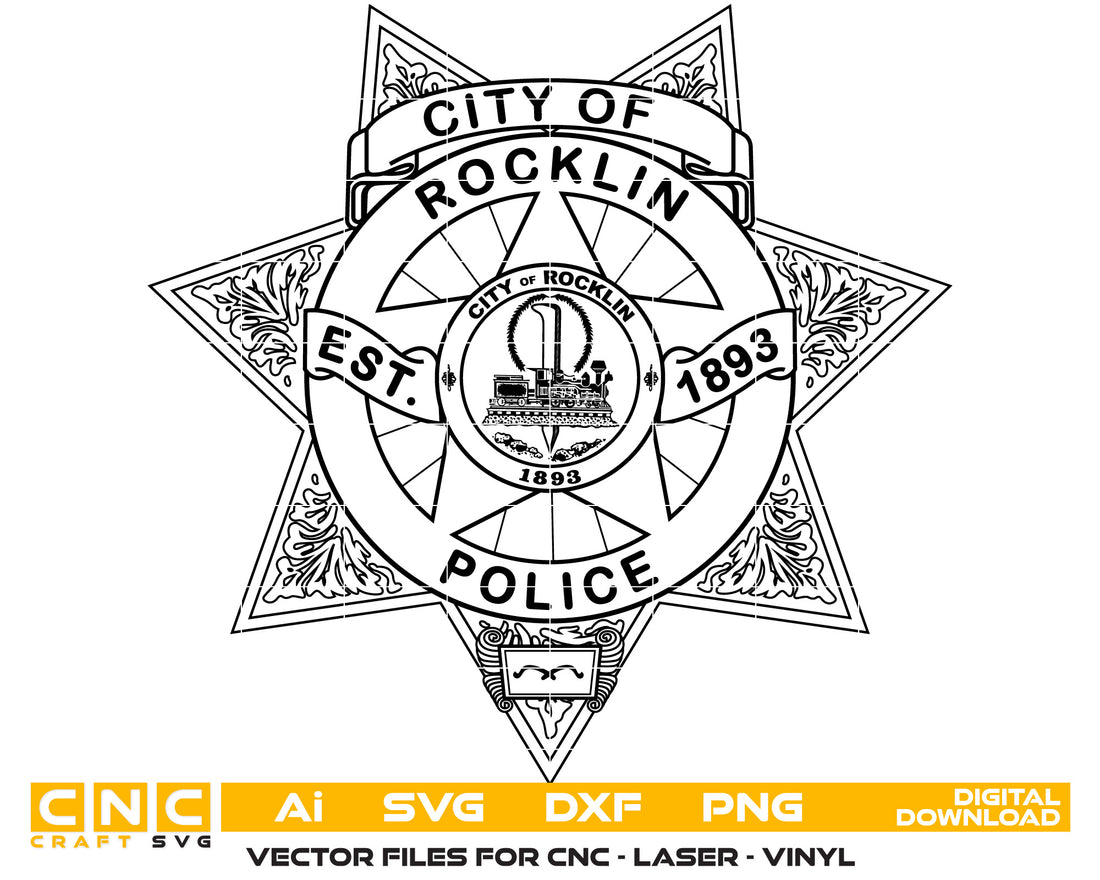 Rocklin Police Badge Vector Art, Ai,SVG, DXF, PNG, Digital Files