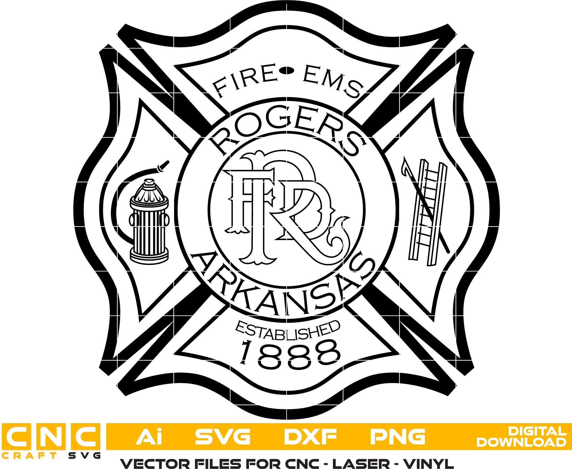 Rogers Fire Ems Badge, Arkansas Fire Ems Badge Vector Art AI, SVG, DXF