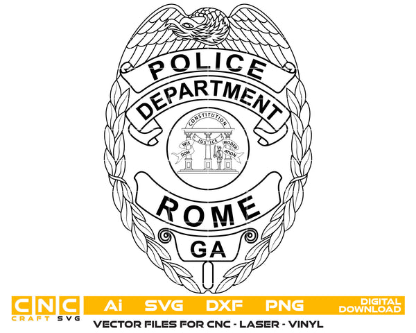 Rome Police Badge State of Georgia Vector Art, Ai,SVG, DXF, PNG, Digit