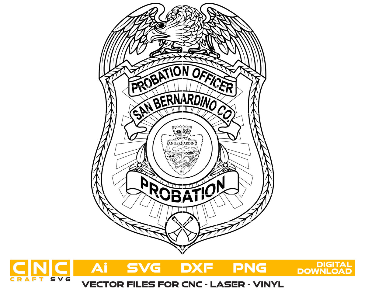 San Bernardino Co Probation Officer Badge Vector Art, Ai,SVG, DXF, PNG