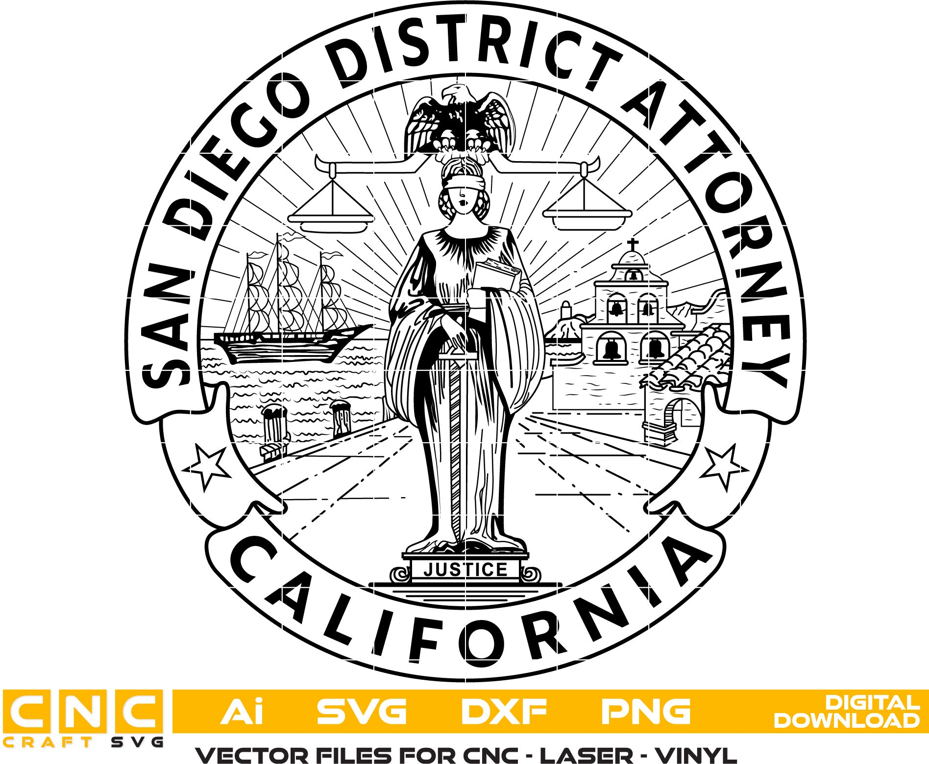 San Diego County District Attorney Seal Vector art Svg, Dxf, Jpg, Png