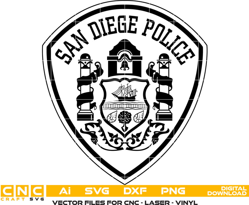 San Diego Police Badge Vector art Svg, Dxf, Jpg, Png, and Ai files For