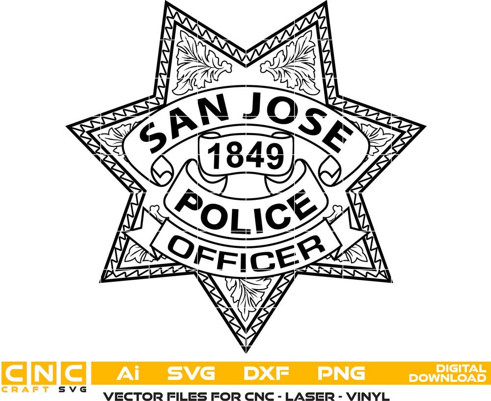 San Jose Police Officer Badge Vector Art, Ai,SVG, DXF, PNG, Digital Fi