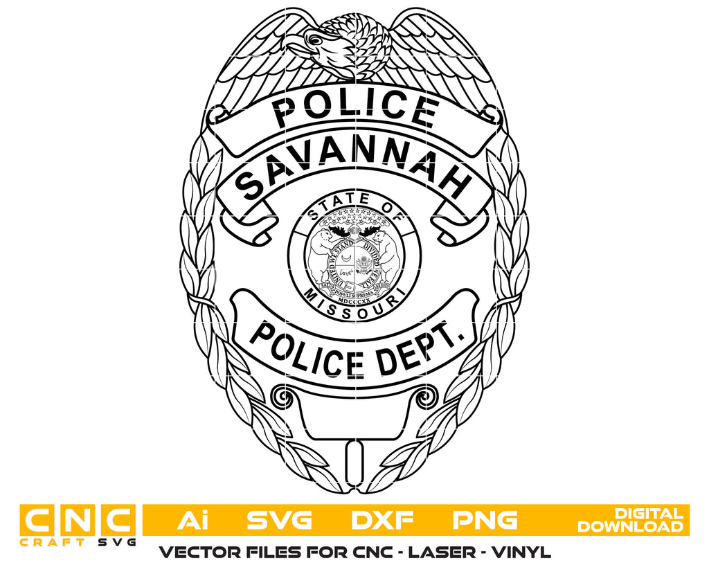 Savannah Police Department Badge SVG, Missouri Law Enforcement Badge V
