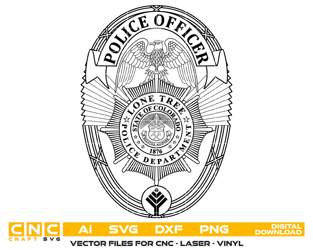 State of Colorado Lone Tree Police Officer Badge Vector Art, Ai,SVG, D