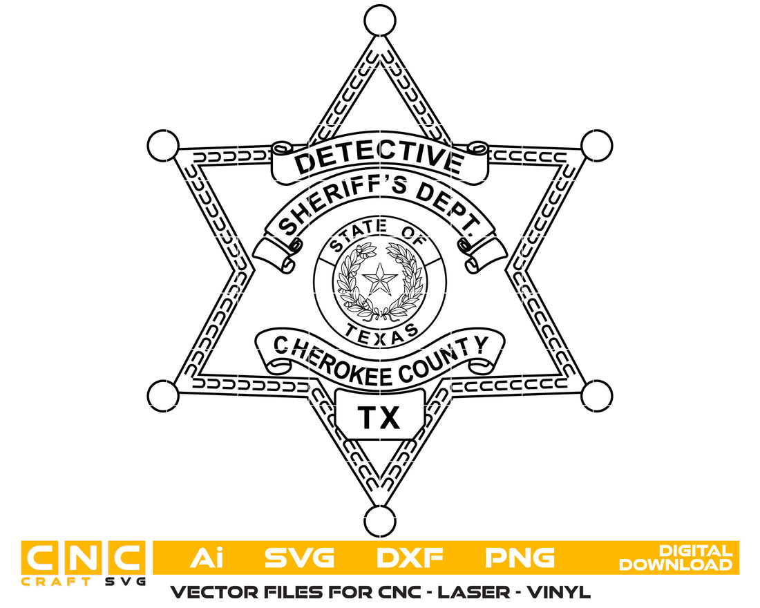 Texas Cherokee County Sheriff Detective Badge vector art