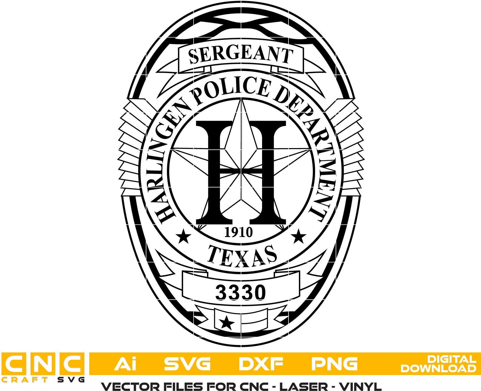 State of Texas Harlingen Police Badge Vector Art, Ai,SVG, DXF, PNG, Di