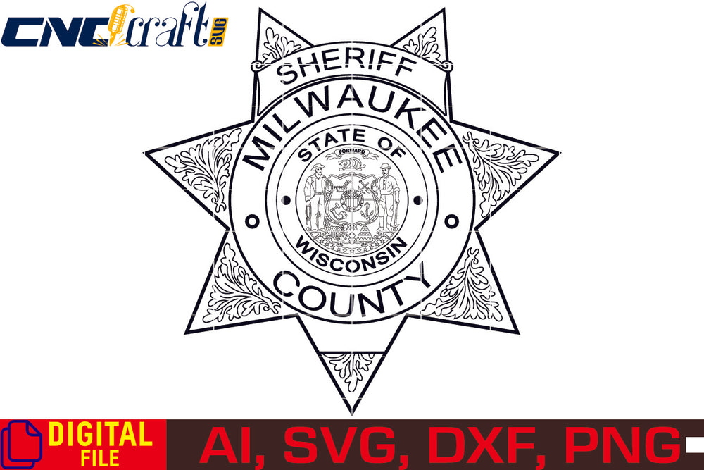 State of Wisconsin Milwaukee County Sheriff Badge vector file for Lase