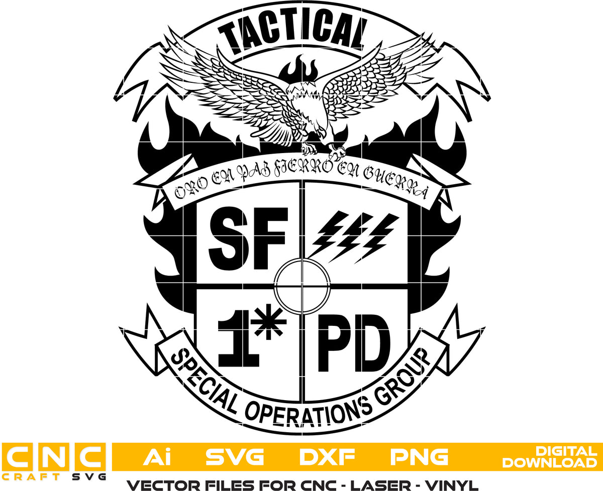 Tactical Special Operation Group Badge for Laser Engraving, Woodworking